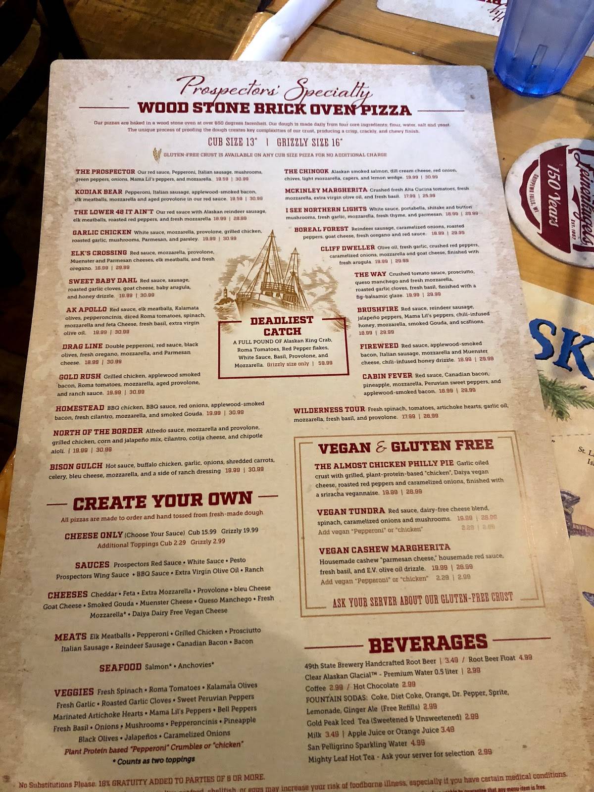 Menu at Prospector's Pizzeria & Alehouse, McKinley Park