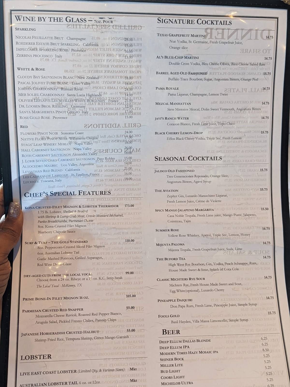 Menu at Al Biernat's North pub & bar, Dallas