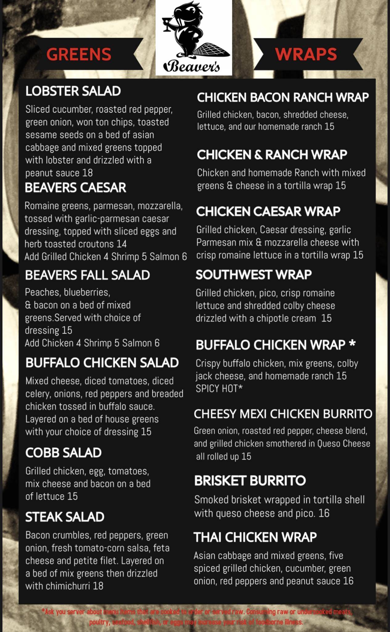Menu at Beaver's Pub, Bay City
