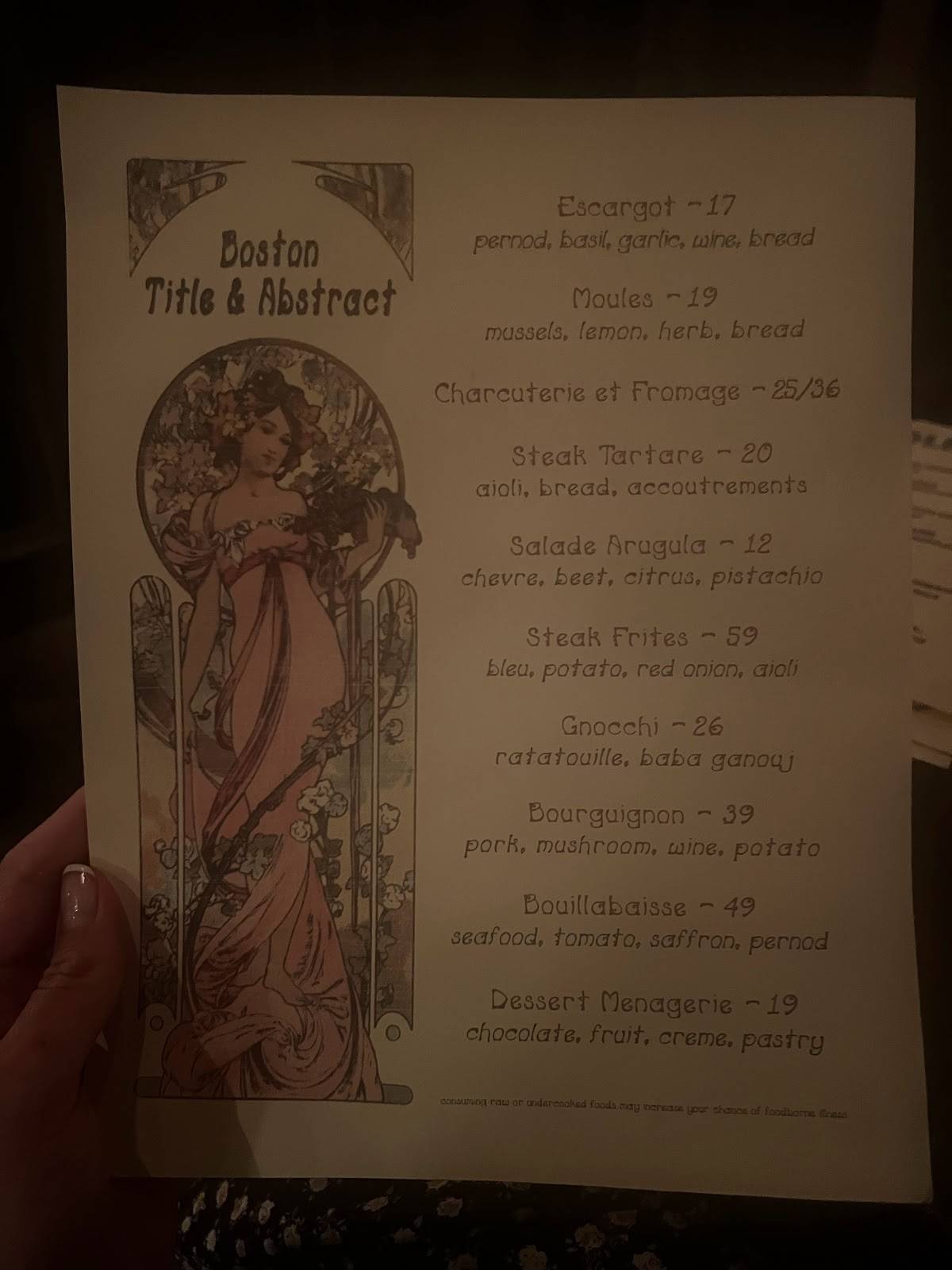 Menu at Boston Title & Abstract pub & bar, Tulsa
