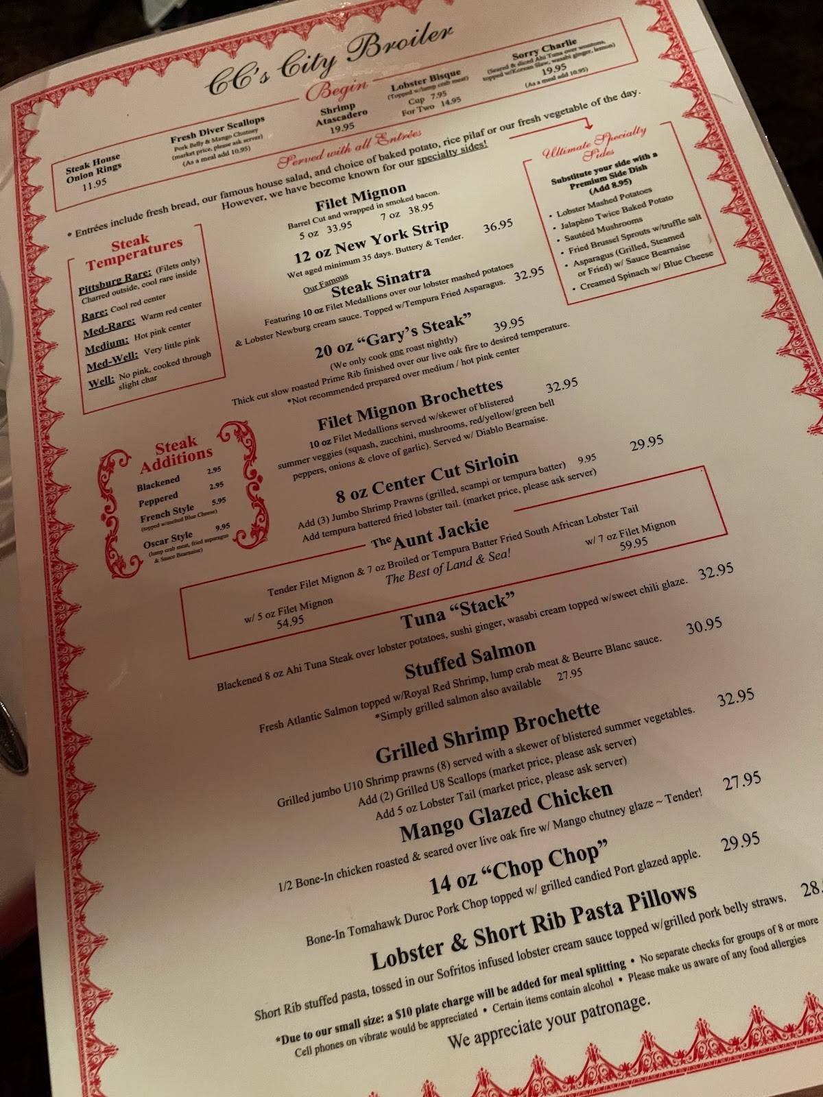 Menu at CC's City Broiler pub & bar, Columbia, Forum Blvd