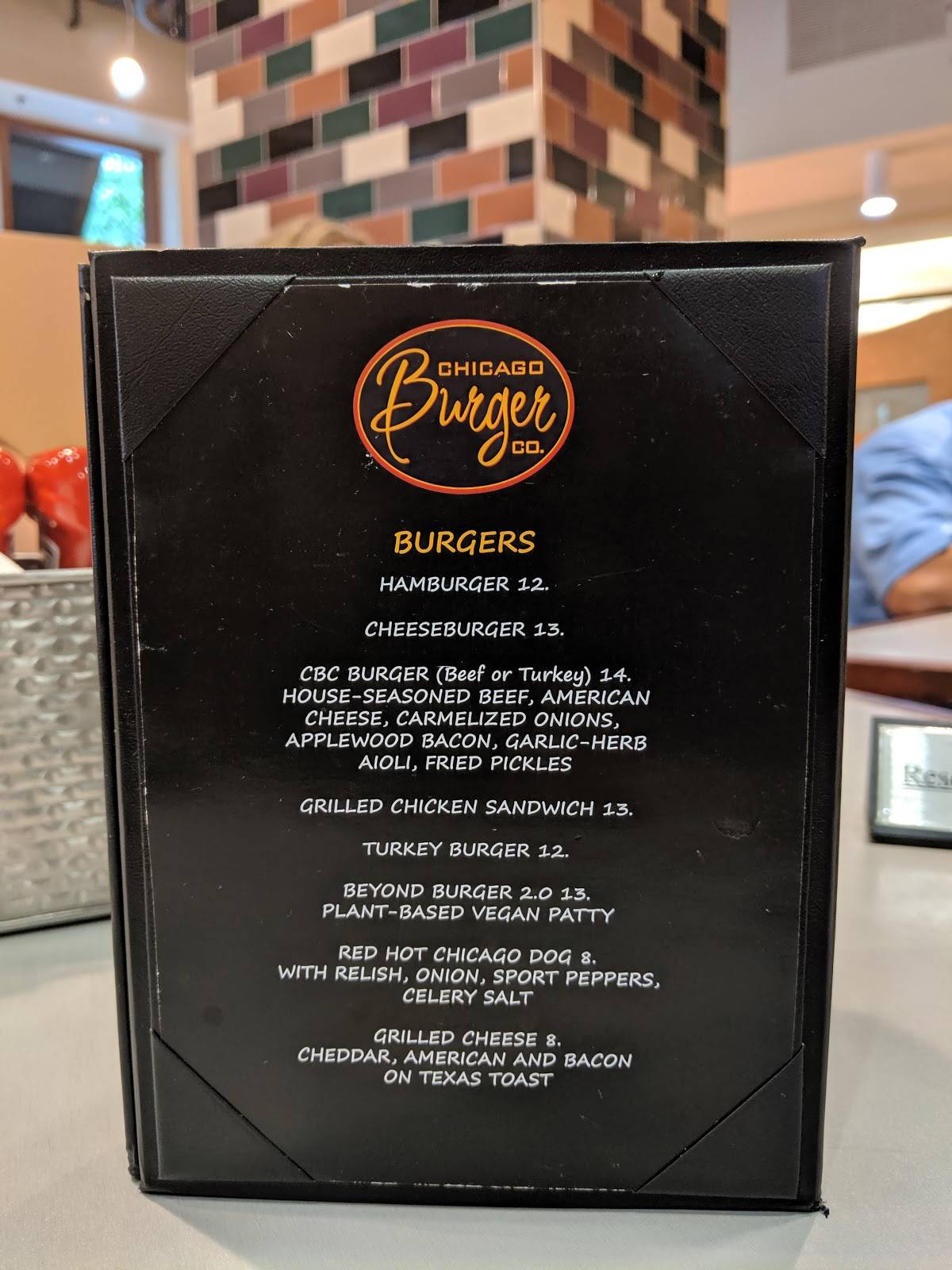 Menu at Chicago Burger Company pub & bar, Chicago, 301 E North Water St