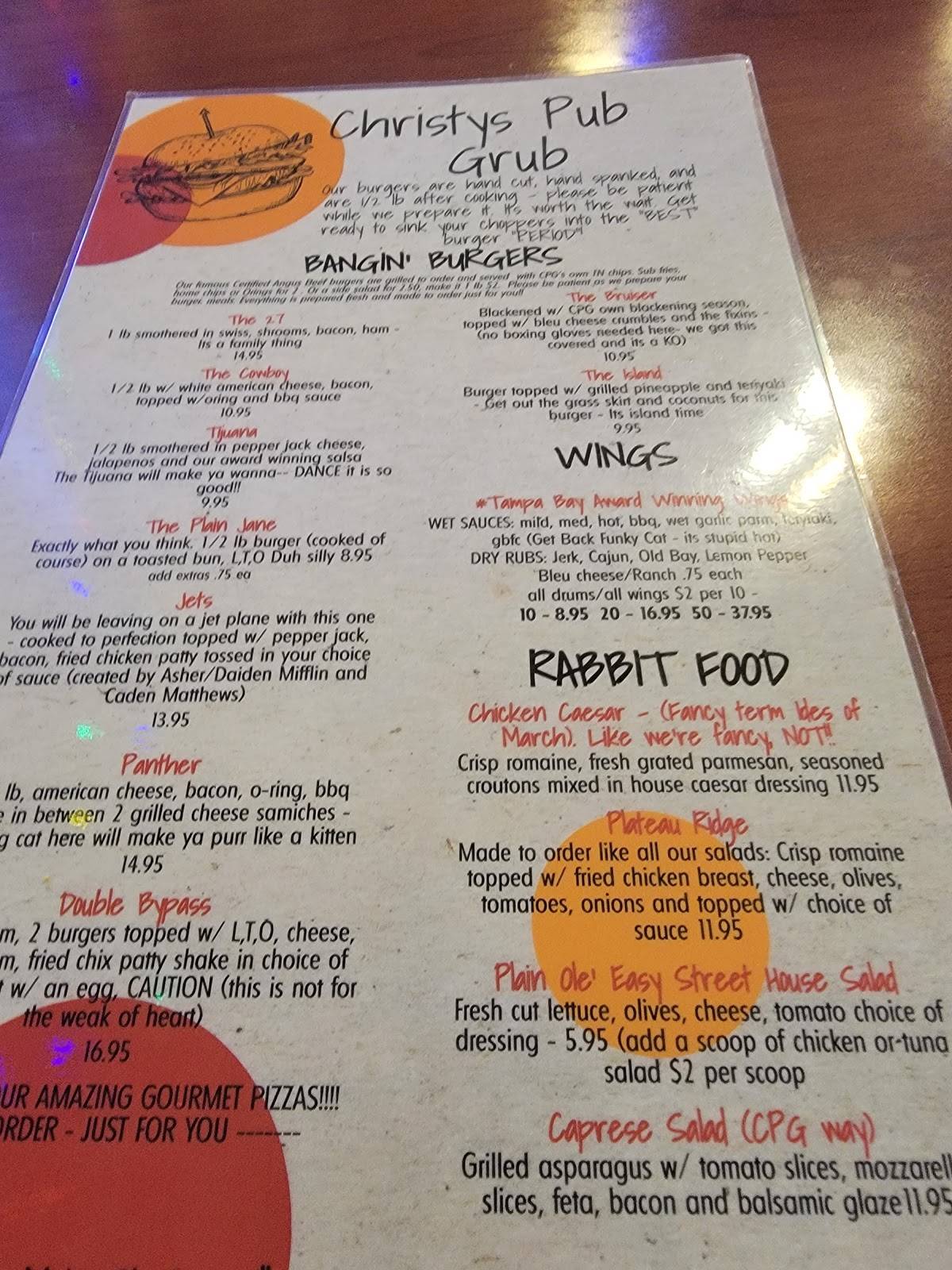 Menu at Christy's Pub Grub, Crossville