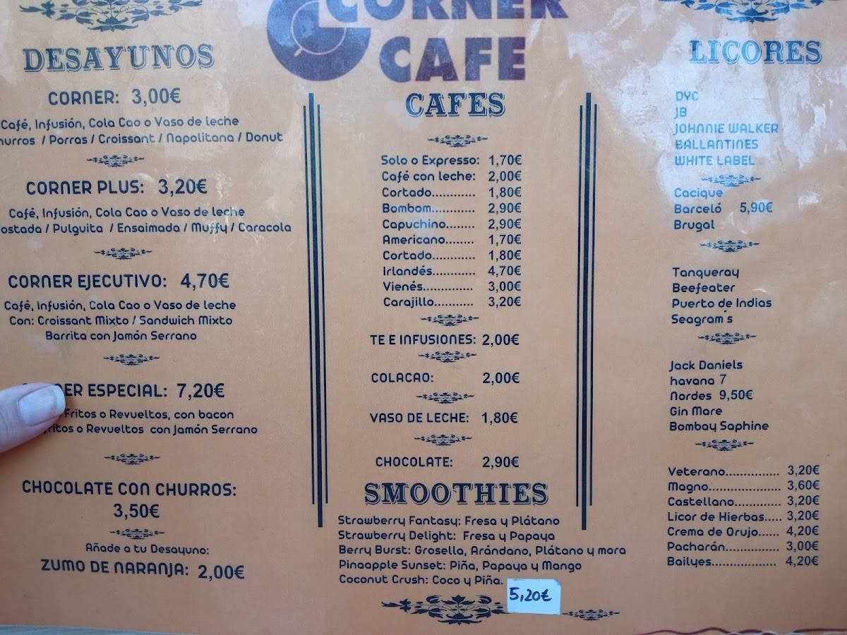 Menu at Corner Café, Madrid, Calle de Juan Bravo