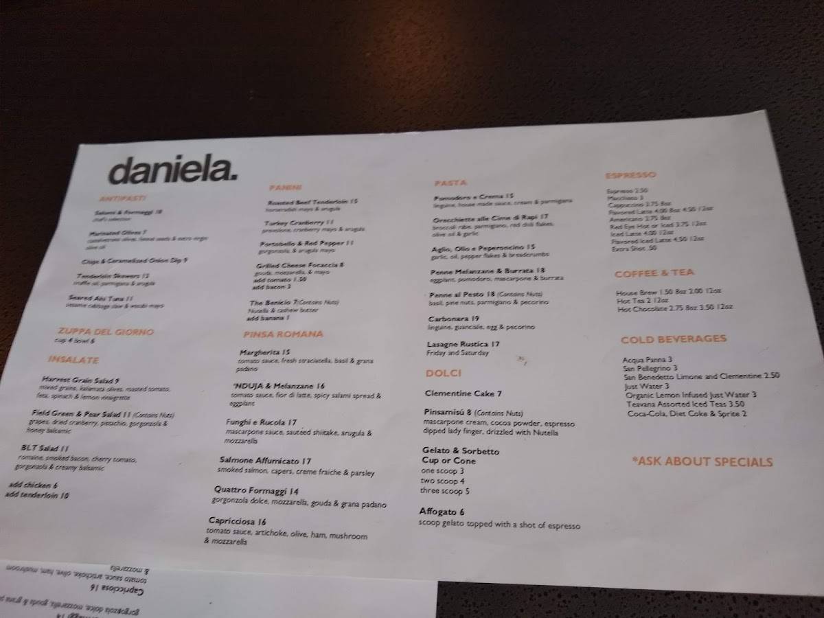 Menu at Daniela pub & bar, Buffalo