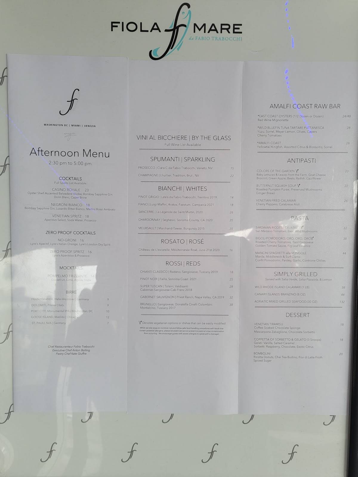 Menu at Fiola Mare pub & bar, Washington