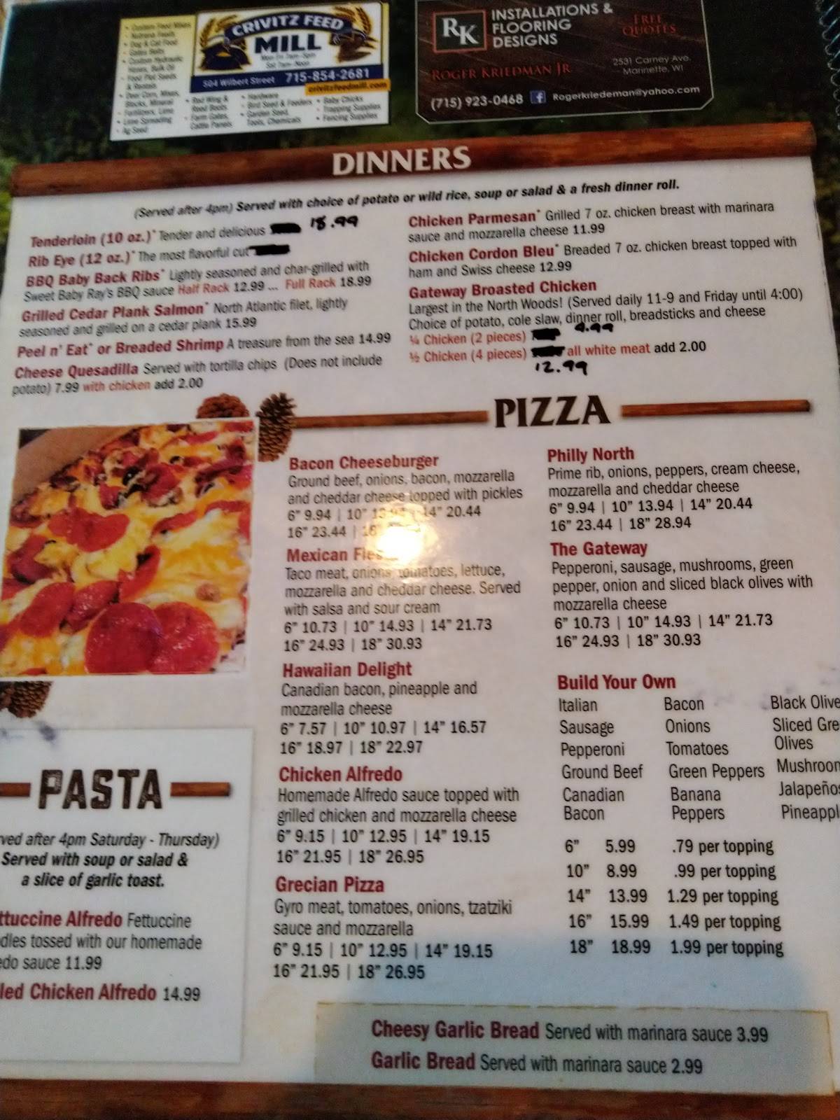 Menu At Gateway Bar And Grill Crivitz 706 N U S Hwy 141