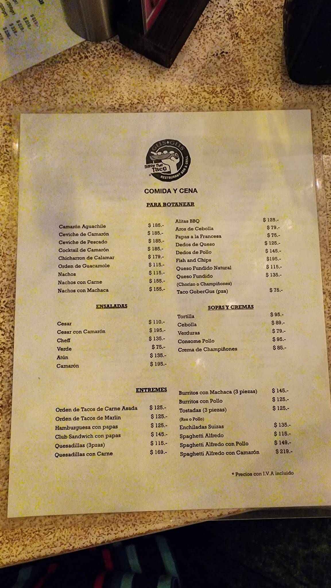 Menu at Gus & Gus Restaurant Bar & Grill, Mazatlán
