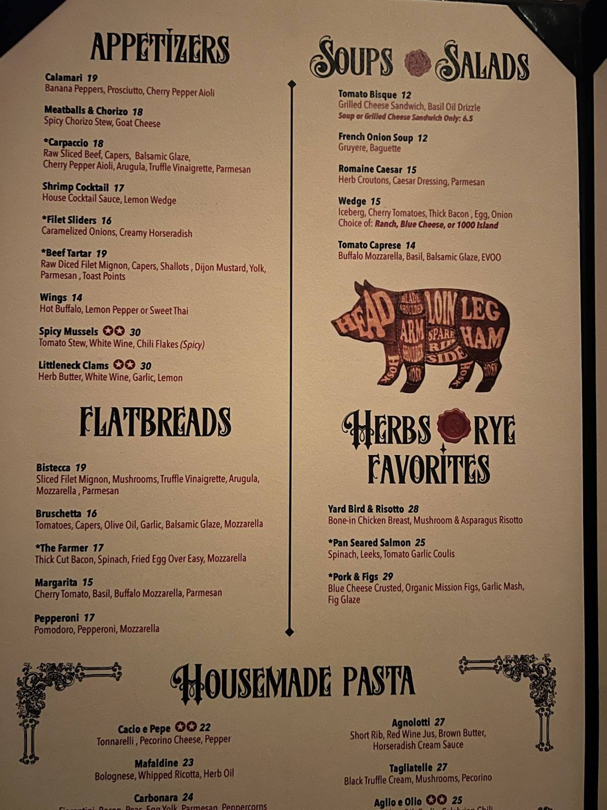 Menu at Herbs and Rye pub & bar, Las Vegas