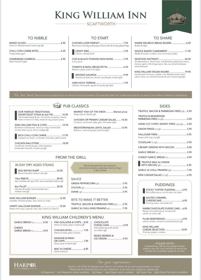 Menu at King William pub & bar, Doncaster, Main Street
