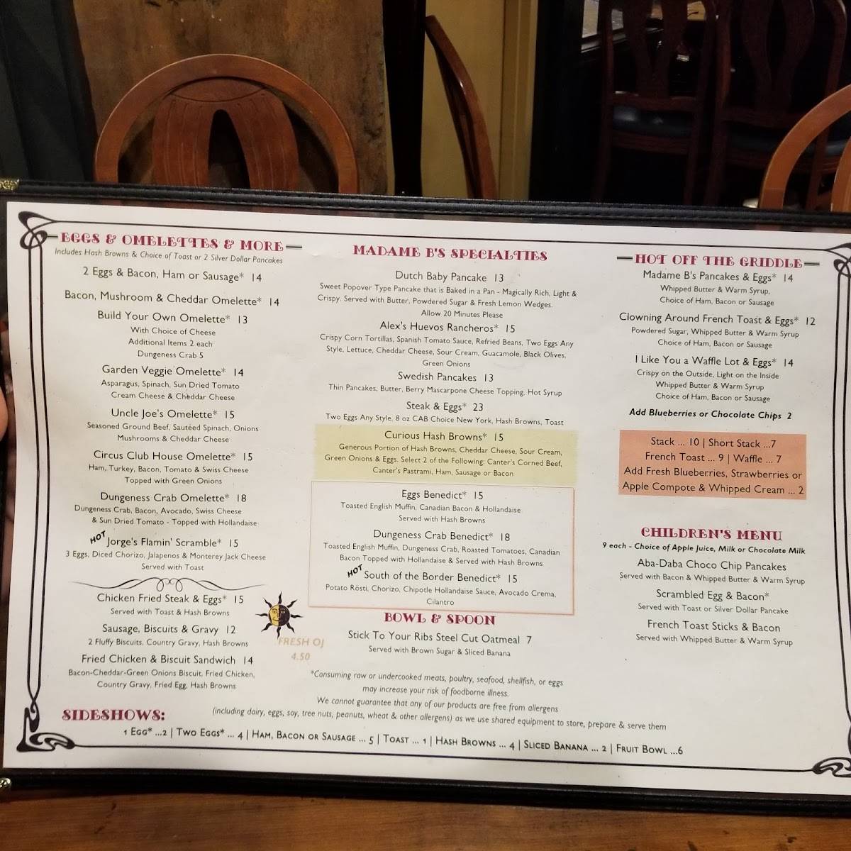 Menu at Madame Butterwork's Curious Cafe, Reno