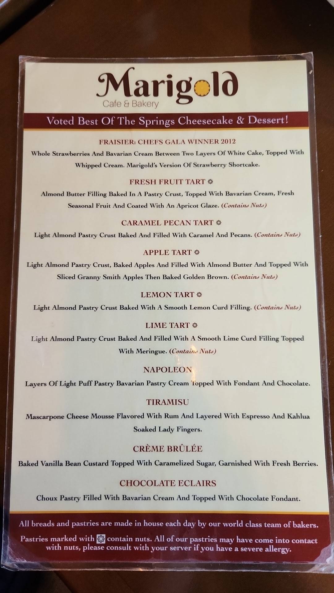 Menu at Marigold Cafe & Bakery, Colorado Springs