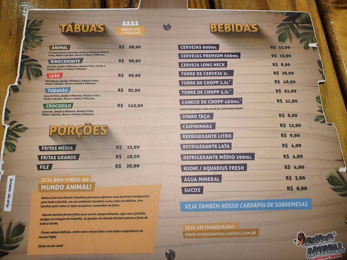 Menu em Mundo Animal Lanchonete Temática - Santa Maria pub & Bar, Santa ...