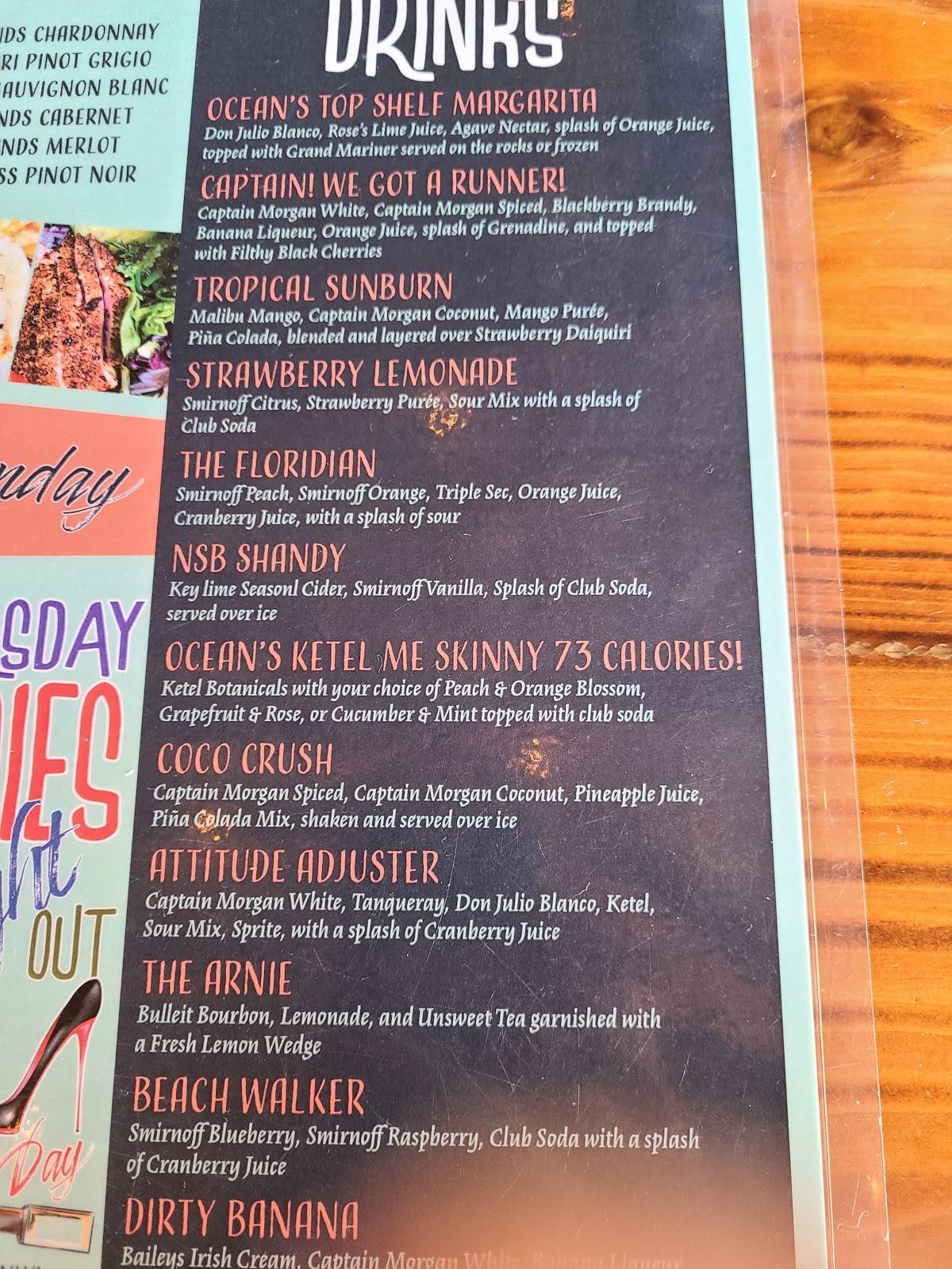 Menu at Ocean Breeze Tiki Bar and Grill, New Smyrna Beach