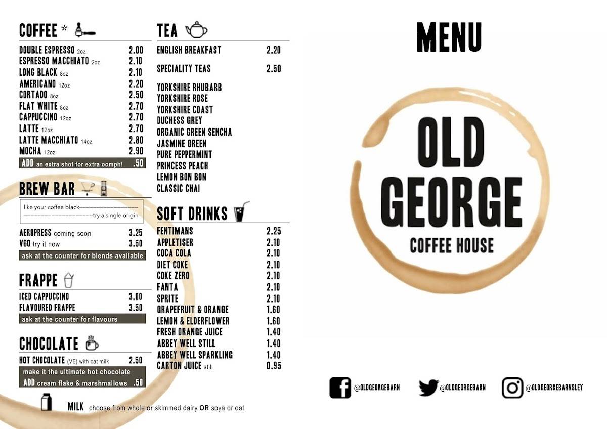 Menu at Old George pub & bar, Barnsley, 14 Market Hill
