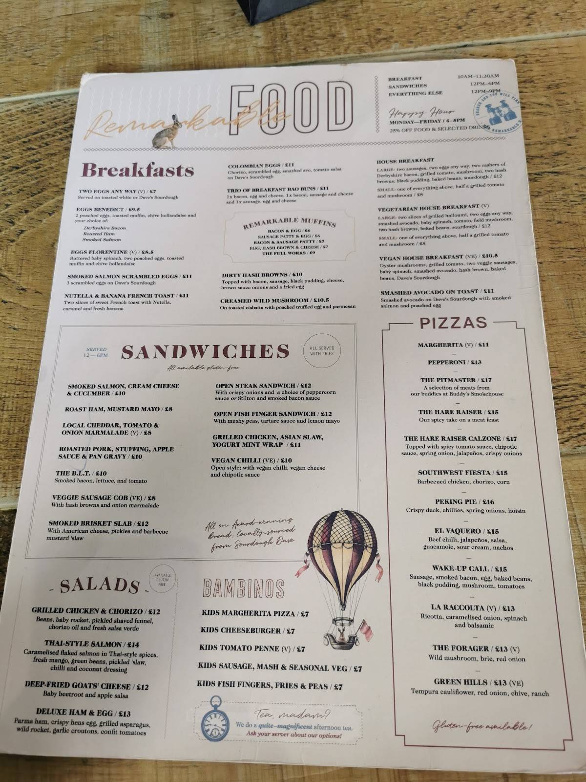 Menu at Remarkable Hare pub & bar, Matlock