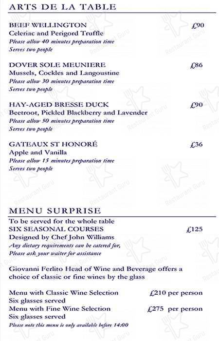 Menu at The Ritz Restaurant, London