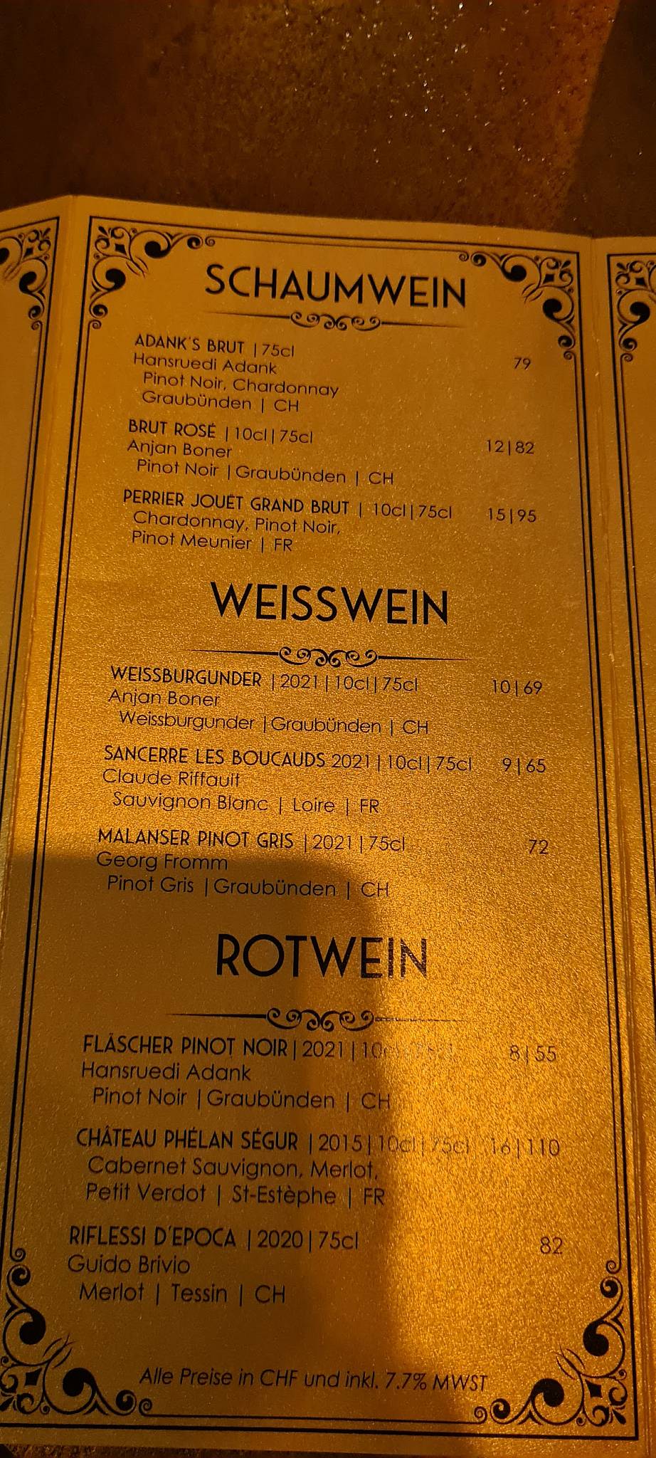 Speisekarte von Scala Restaurant St. Moritz, Sankt Moritz