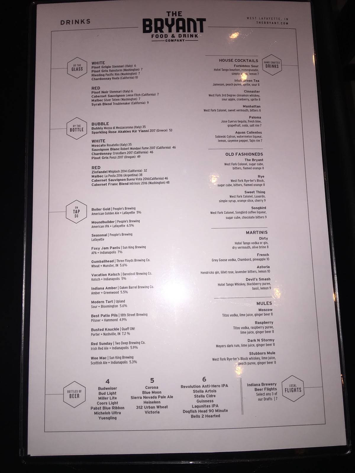 Menu at The Bryant pub & bar, West Lafayette, Sagamore Pkwy W