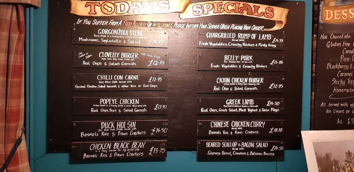 Menu at Clovelly Bay Inn pub & bar, Plymouth