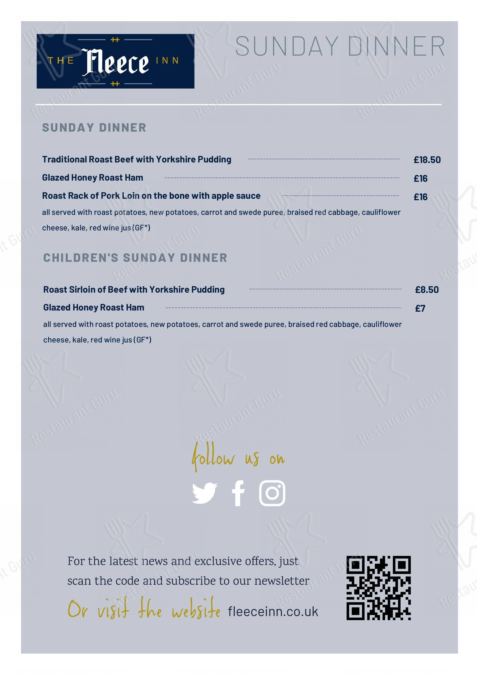 Menu at The Fleece Inn Dolphinholme pub & bar, Forton, Lower Dolphinholme
