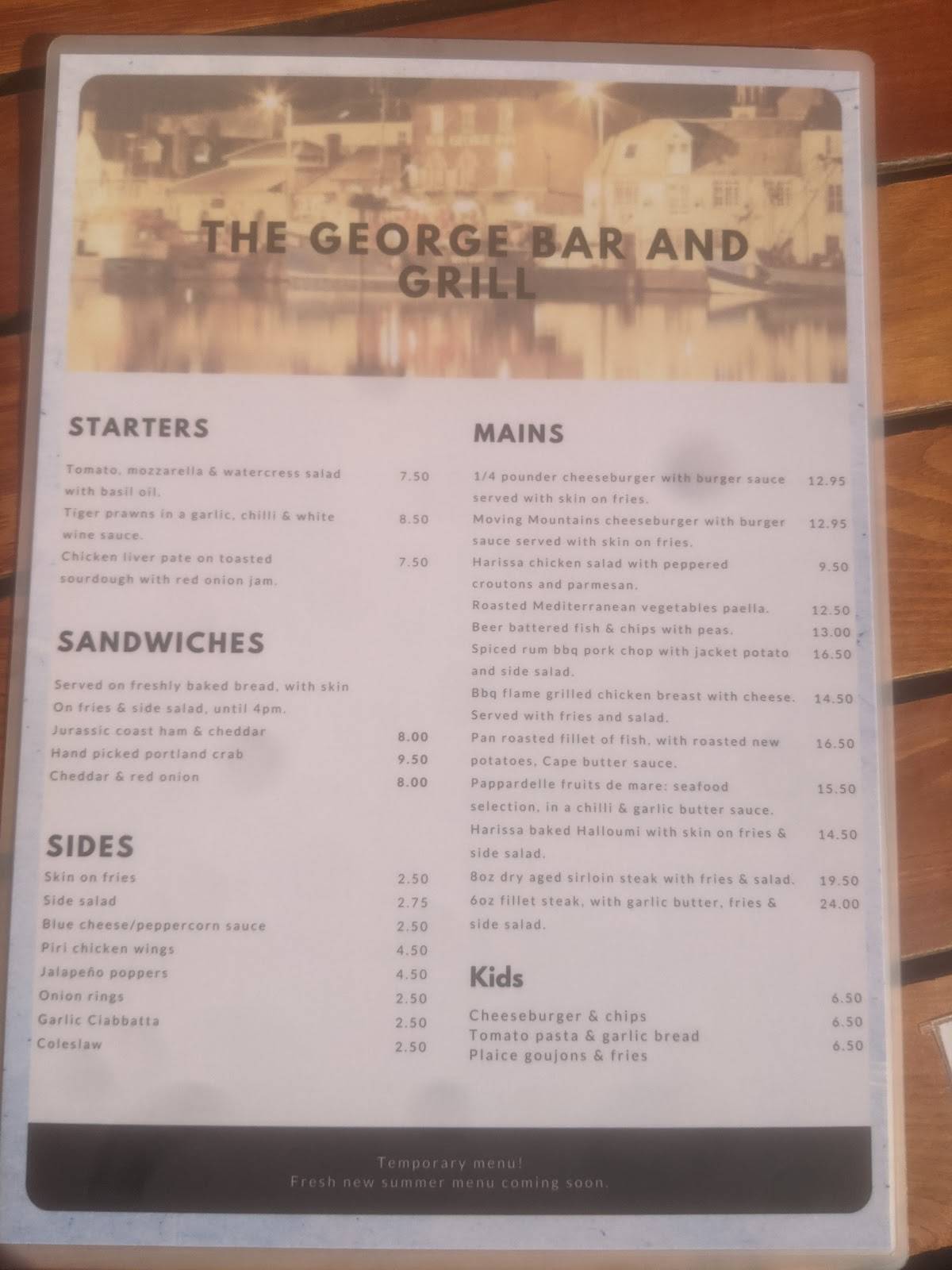 Menu at The George Bar & Grill, Weymouth