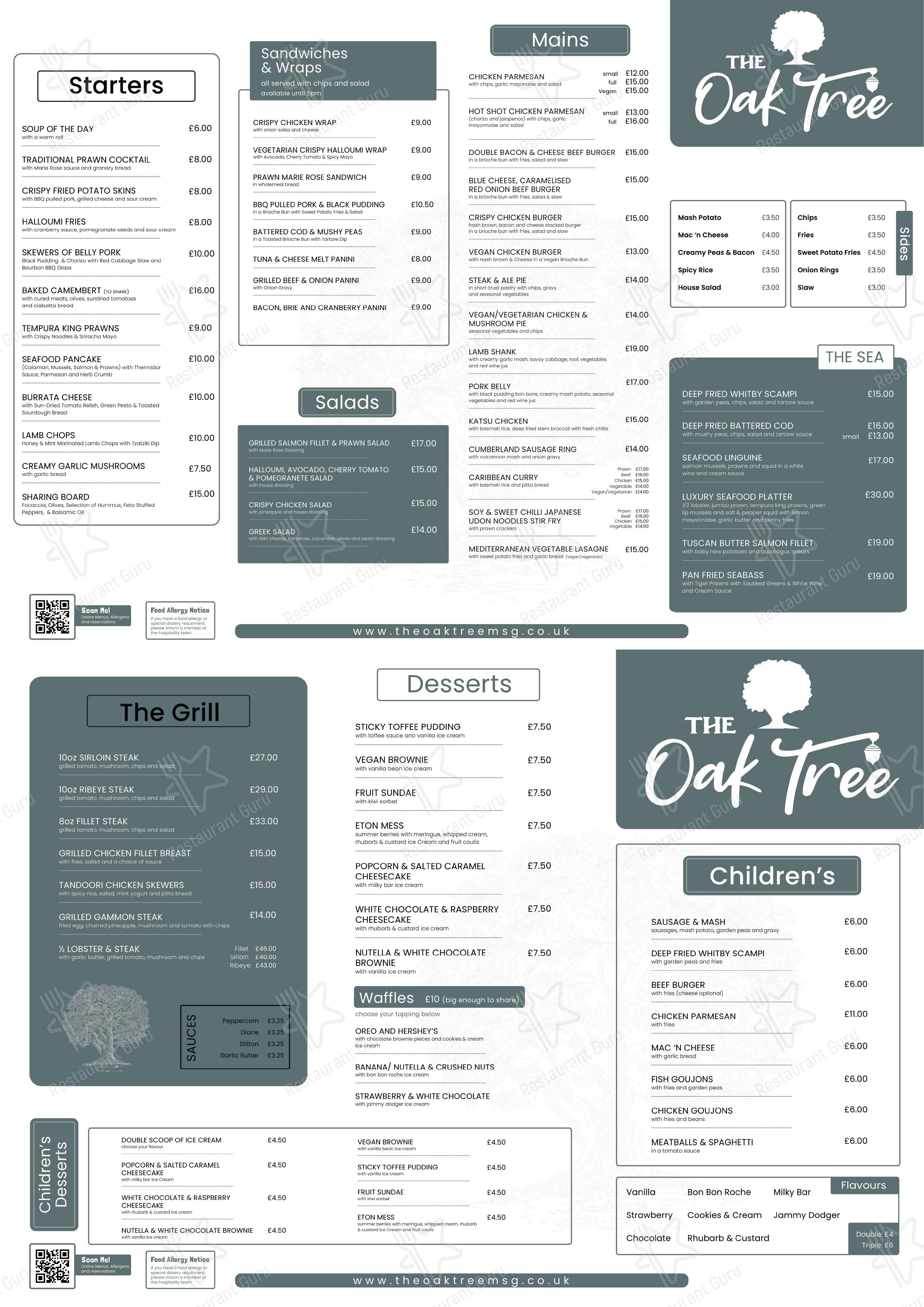 Menu at The Oak Tree Darlington pub & bar, Middleton Saint George, Yarm Rd