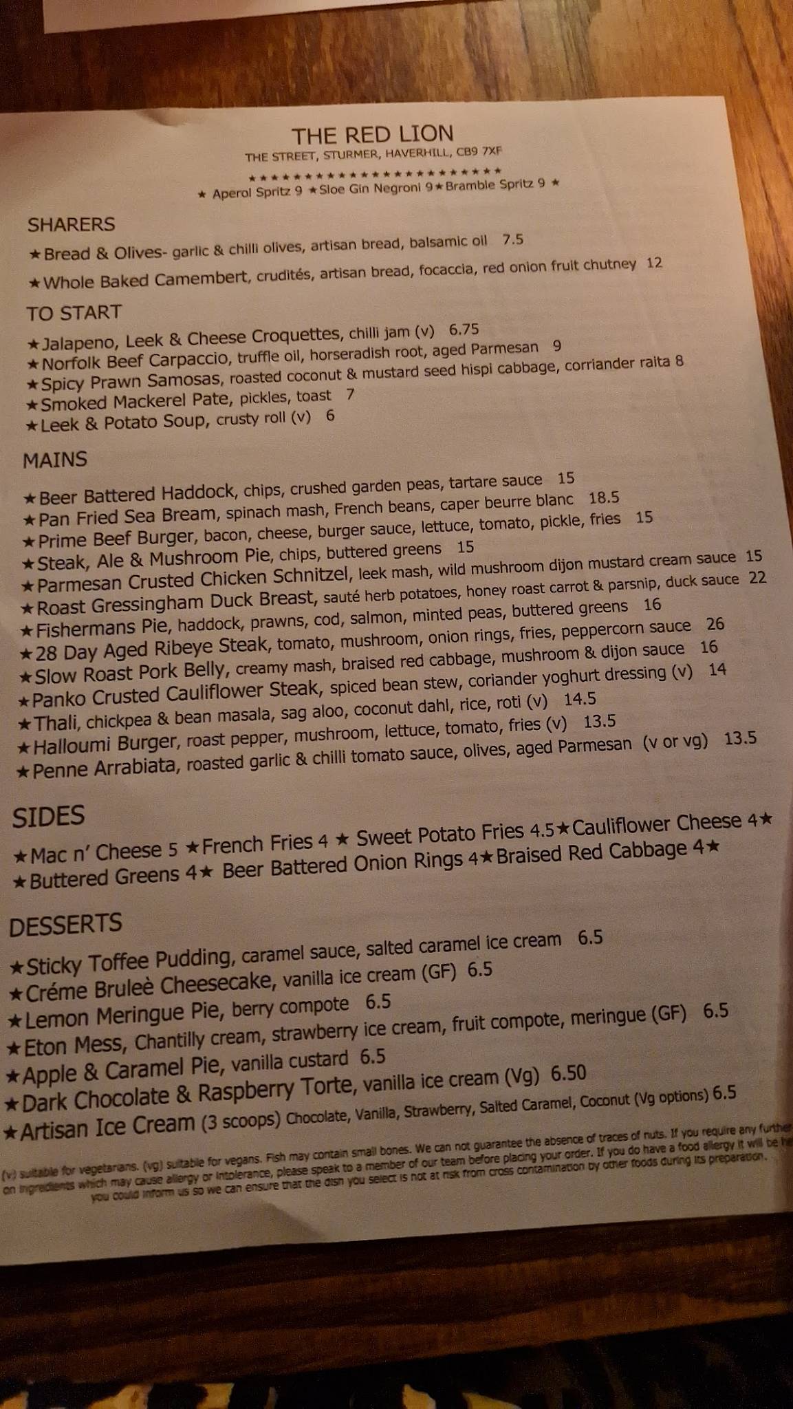Menu at The Red Lion Sturmer pub & bar, Haverhill, Red Lion