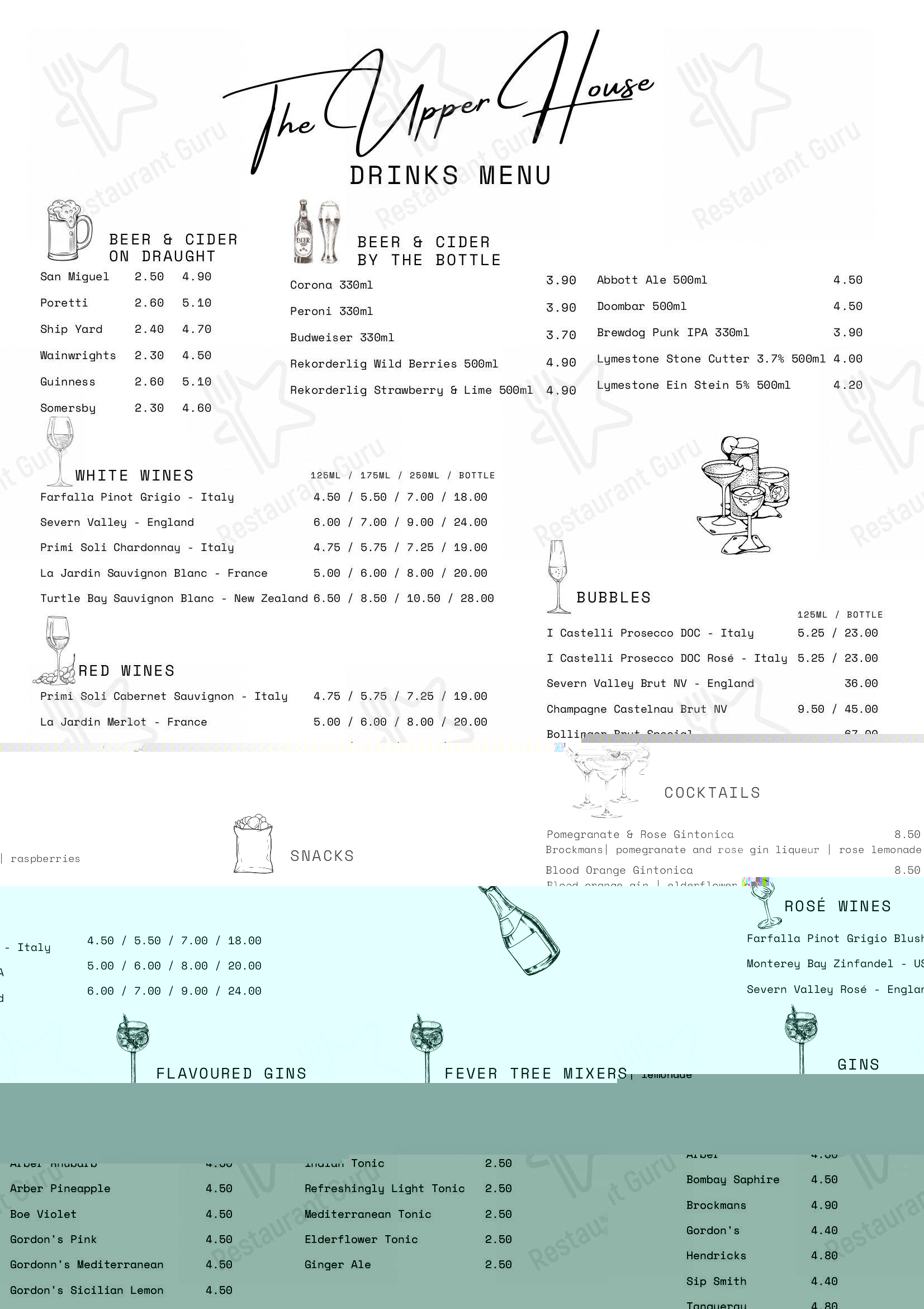 Menu at The Upper House pub & bar, Claremont
