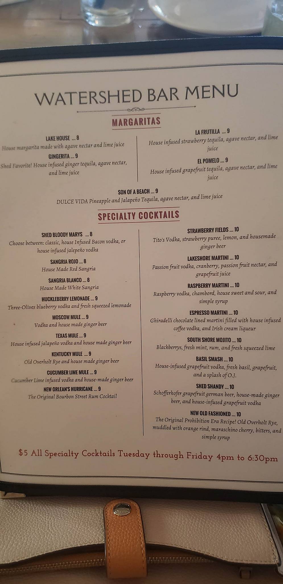 Menu at The Watershed pub & bar, Tempe, S Lakeshore Dr