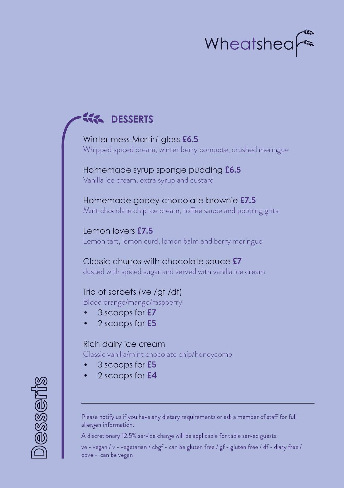 Menu at The Wheatsheaf Pub Handcross, Plummers Plain, Handcross Rd