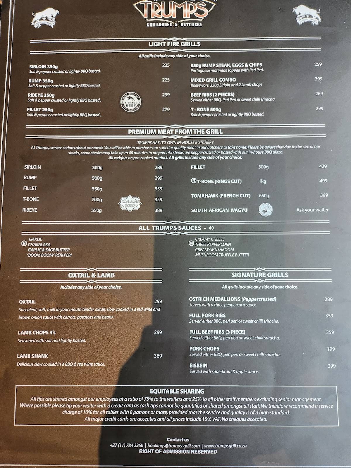 Menu at Trumps Grillhouse and Butchery pub & bar, Sandton