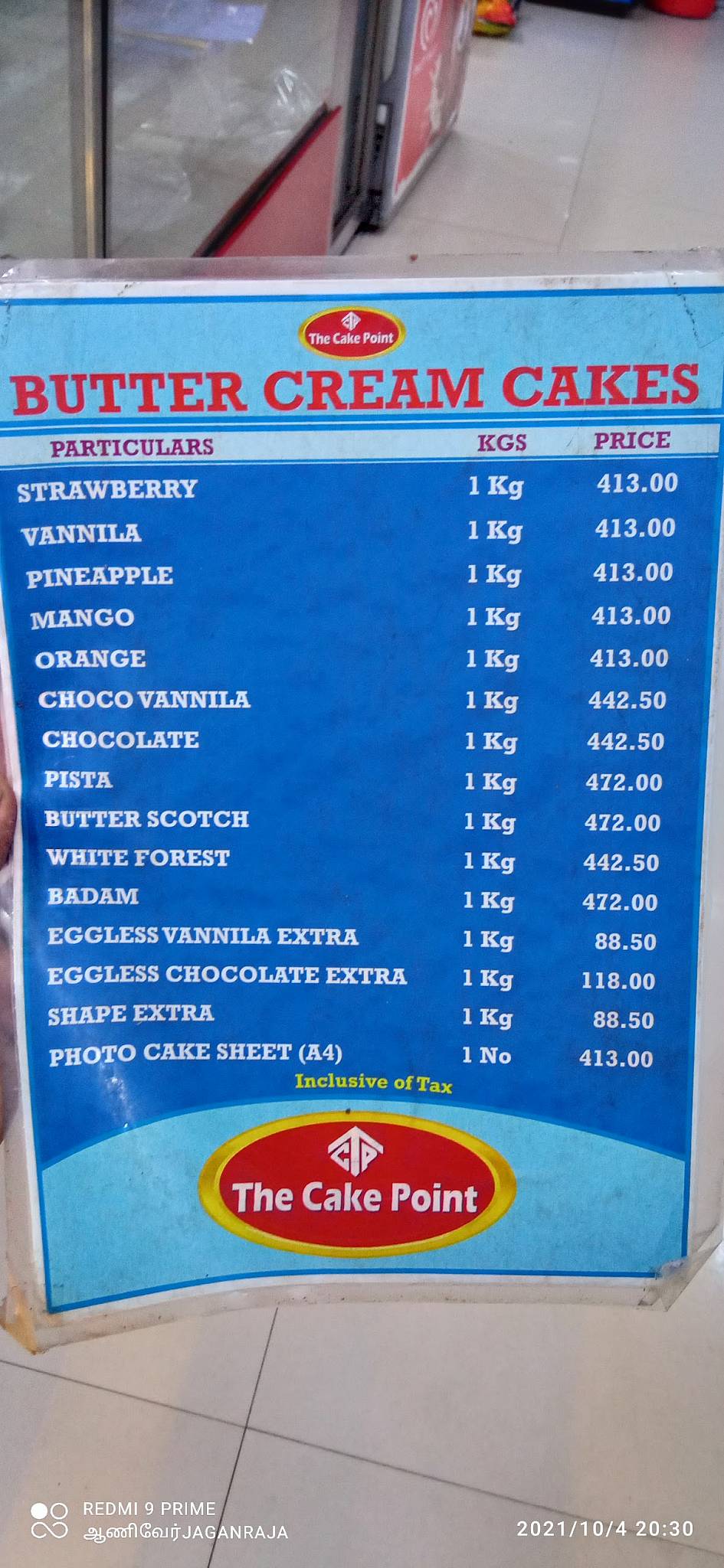 Menu at The Cake Point, Puducherry, Puducherry - Vilupuram Rd