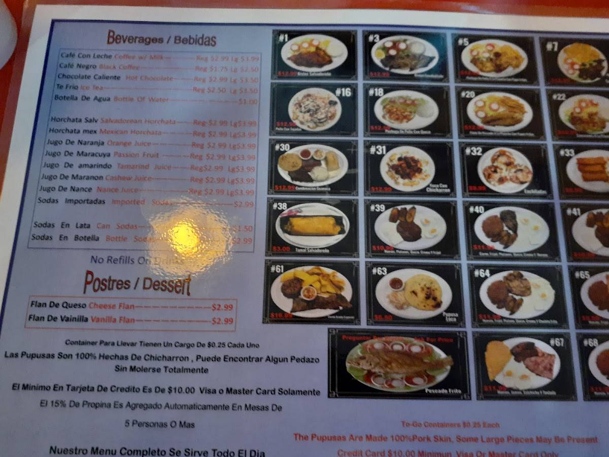 Menu at Pupuseria Centroamericana restaurant, Tampa