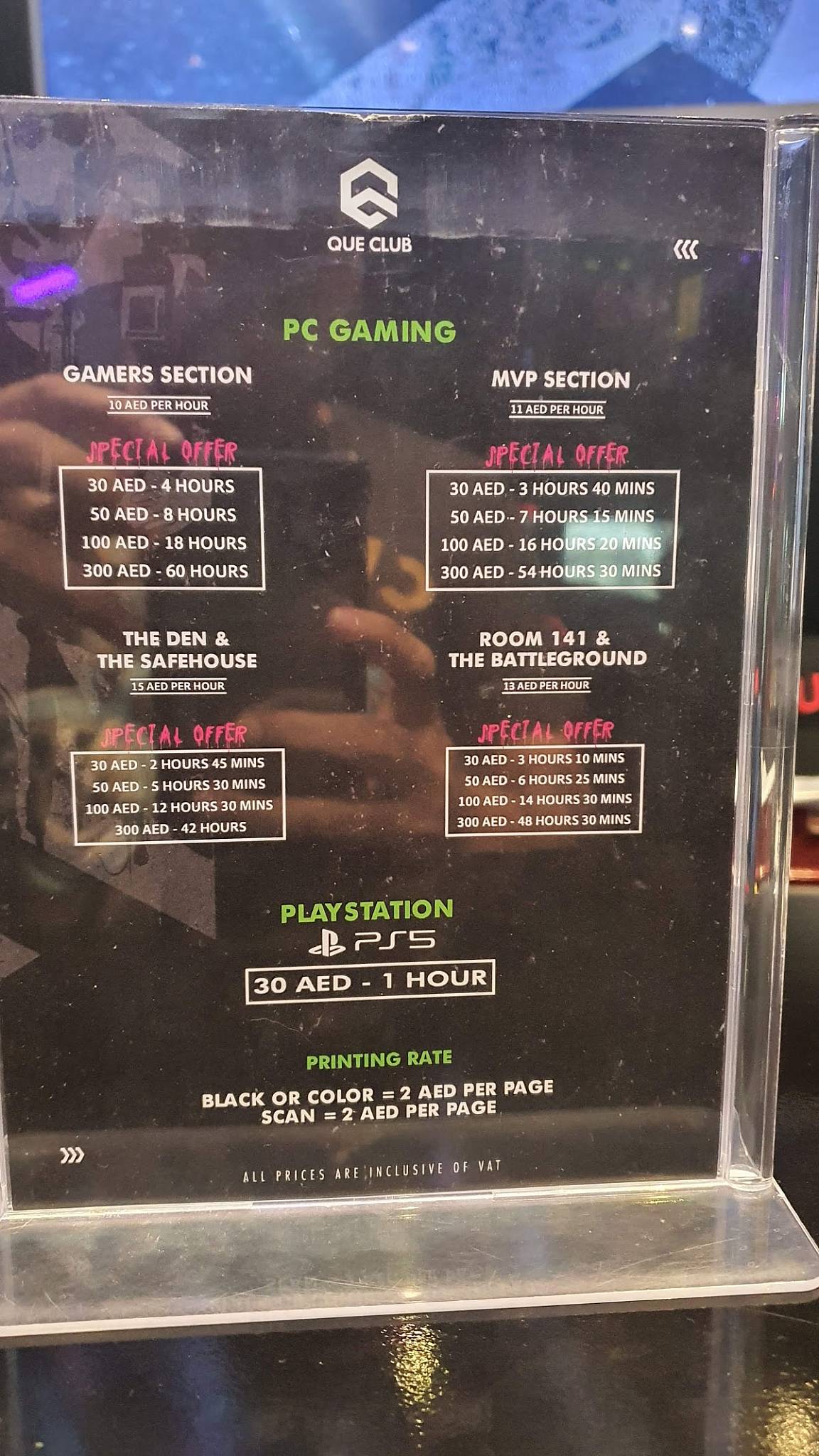 Menu at Que Club - Oud Metha, Dubai, 4 Street