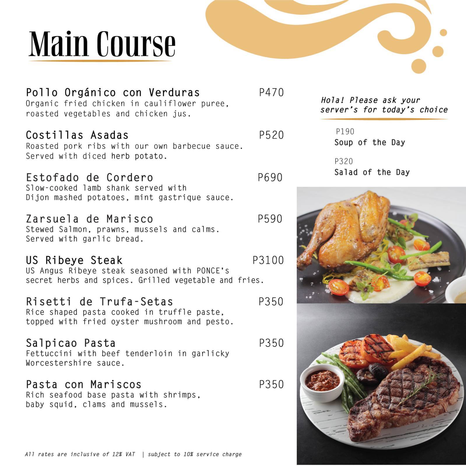 Menu at Ponce restaurant, Quezon City
