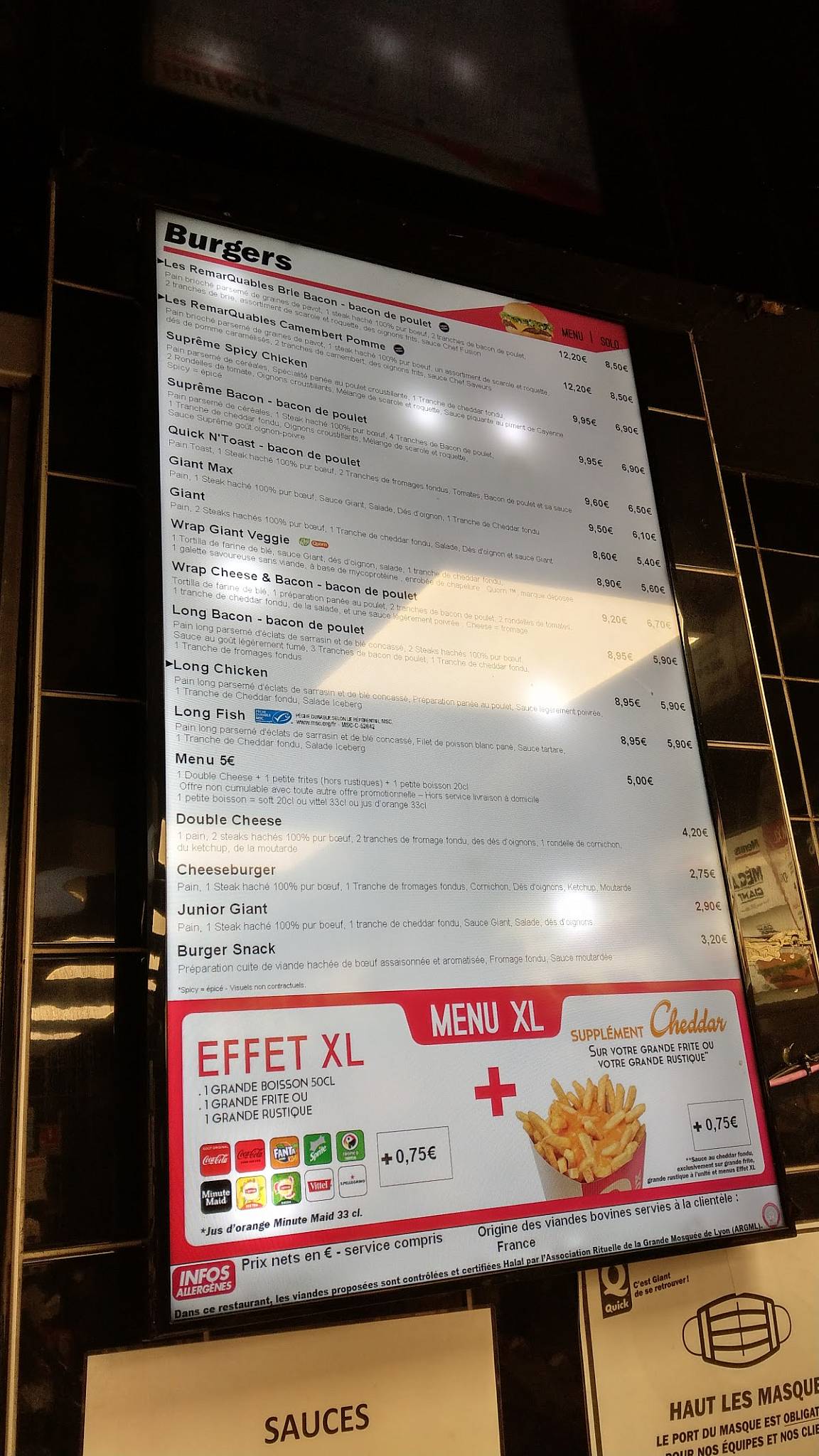 Menu au Quick Champs-Elysées 2 fast food, Paris, 122 Avenue des Champs ...