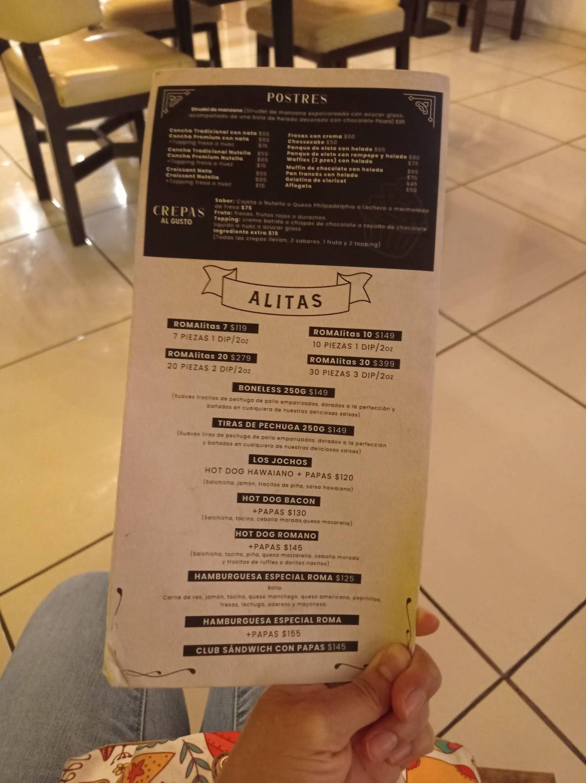 Carta de ROMA Cafetería Boutique, Toluca de Lerdo