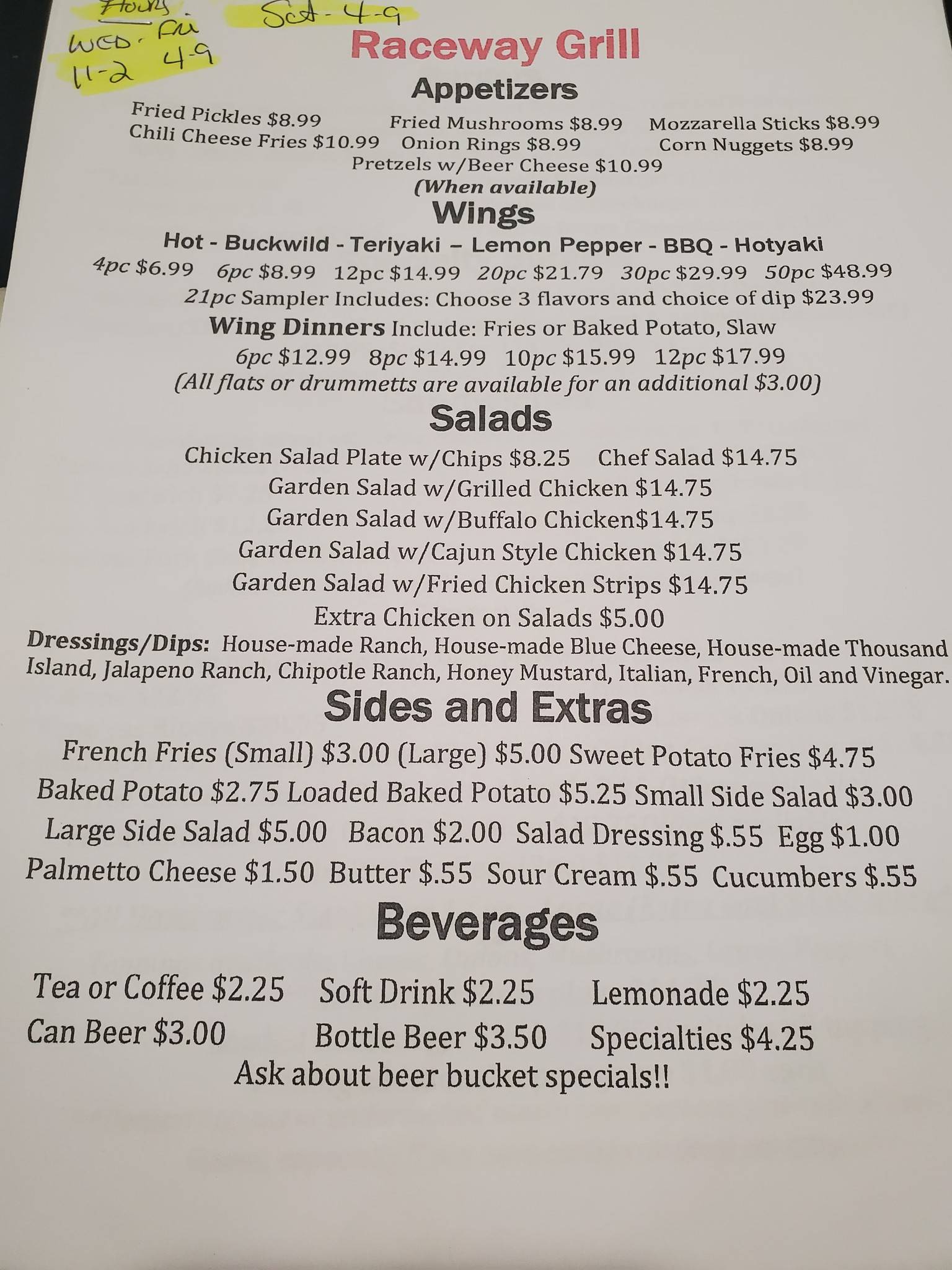 Menu at Raceway Grill pub & bar, Darlington