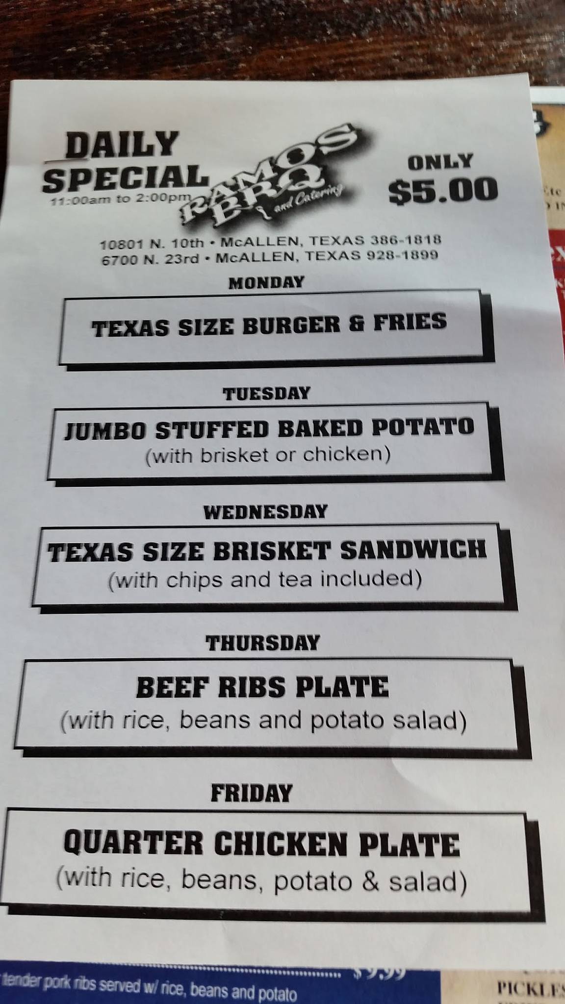 Menu at Ramos BBQ & Catering, McAllen, N 10th St