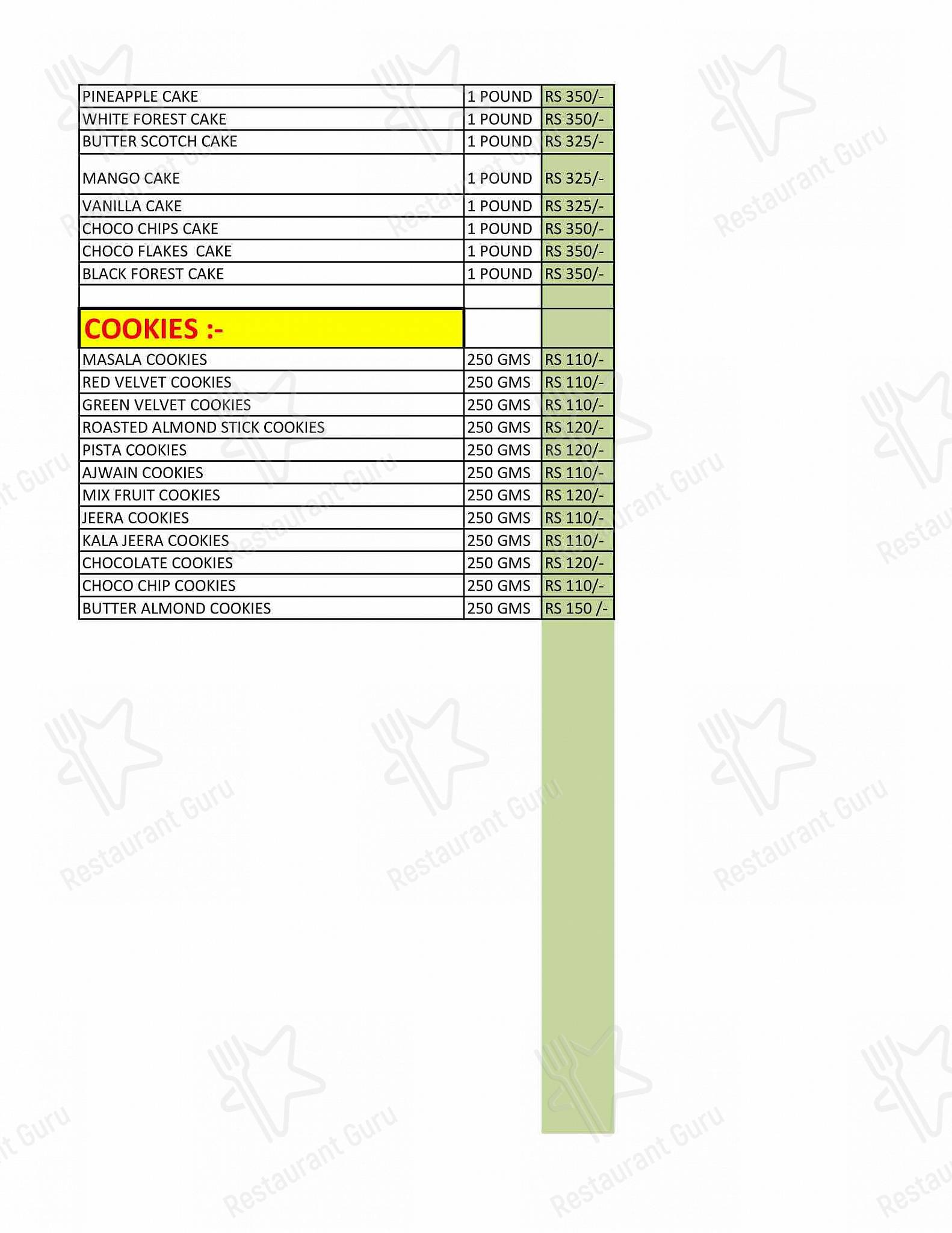 Menu at Just Baked, Akash Complex, NOP, Doranda, Ranchi, Ranchi, Ground ...
