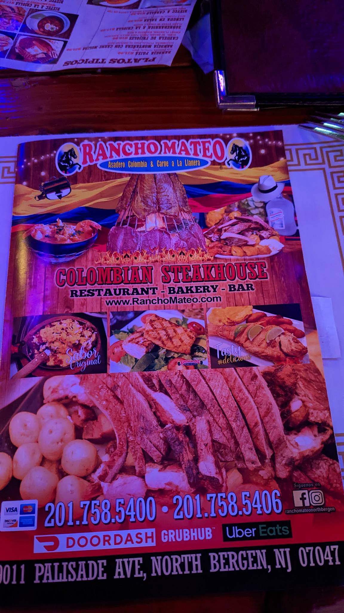 Menu at Rancho Mateo steakhouse, North Bergen