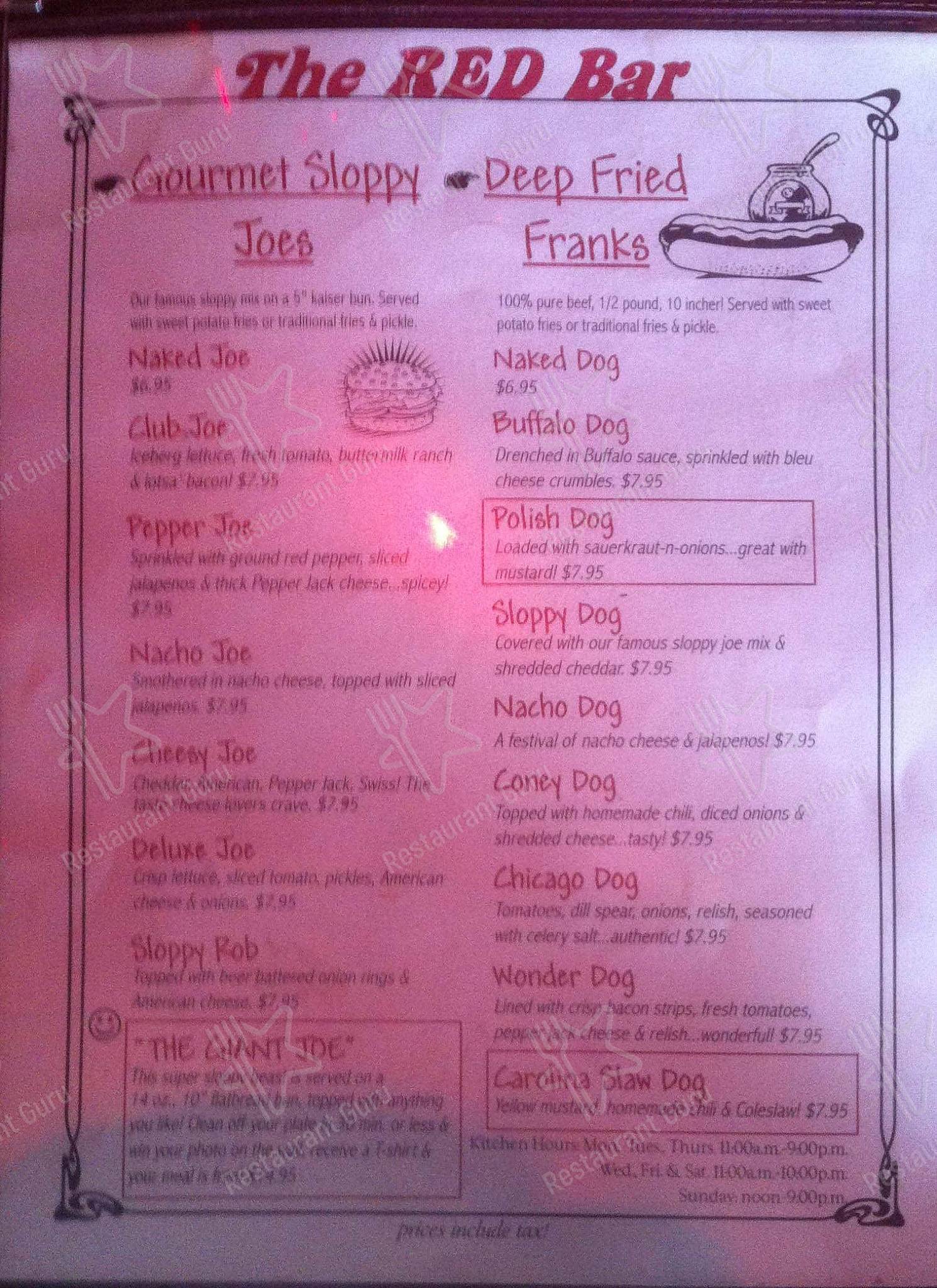 Menu at The Red Bar and Grill, Collinsville