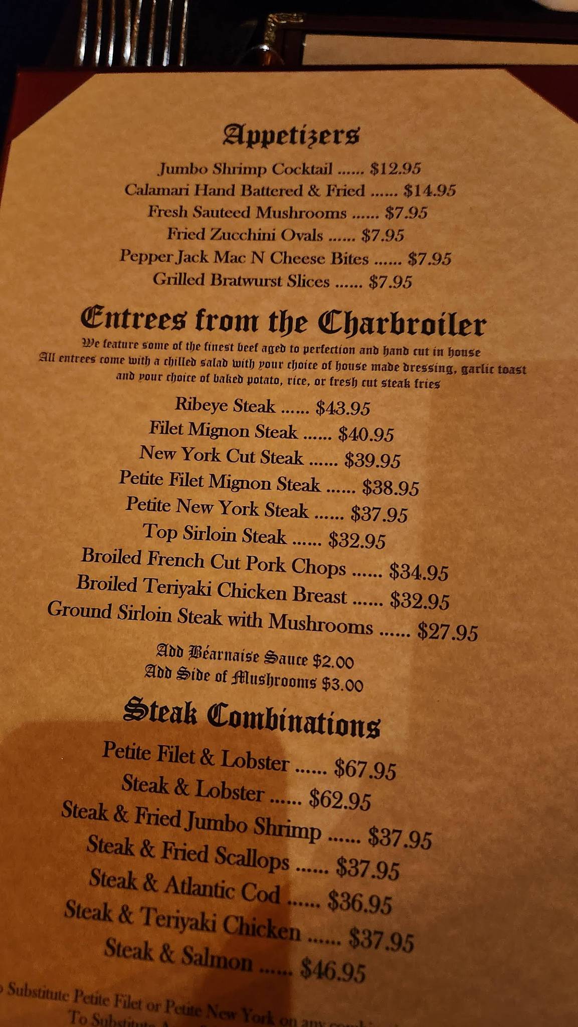 Menu at Red Fox Room and Steakhouse, San Diego