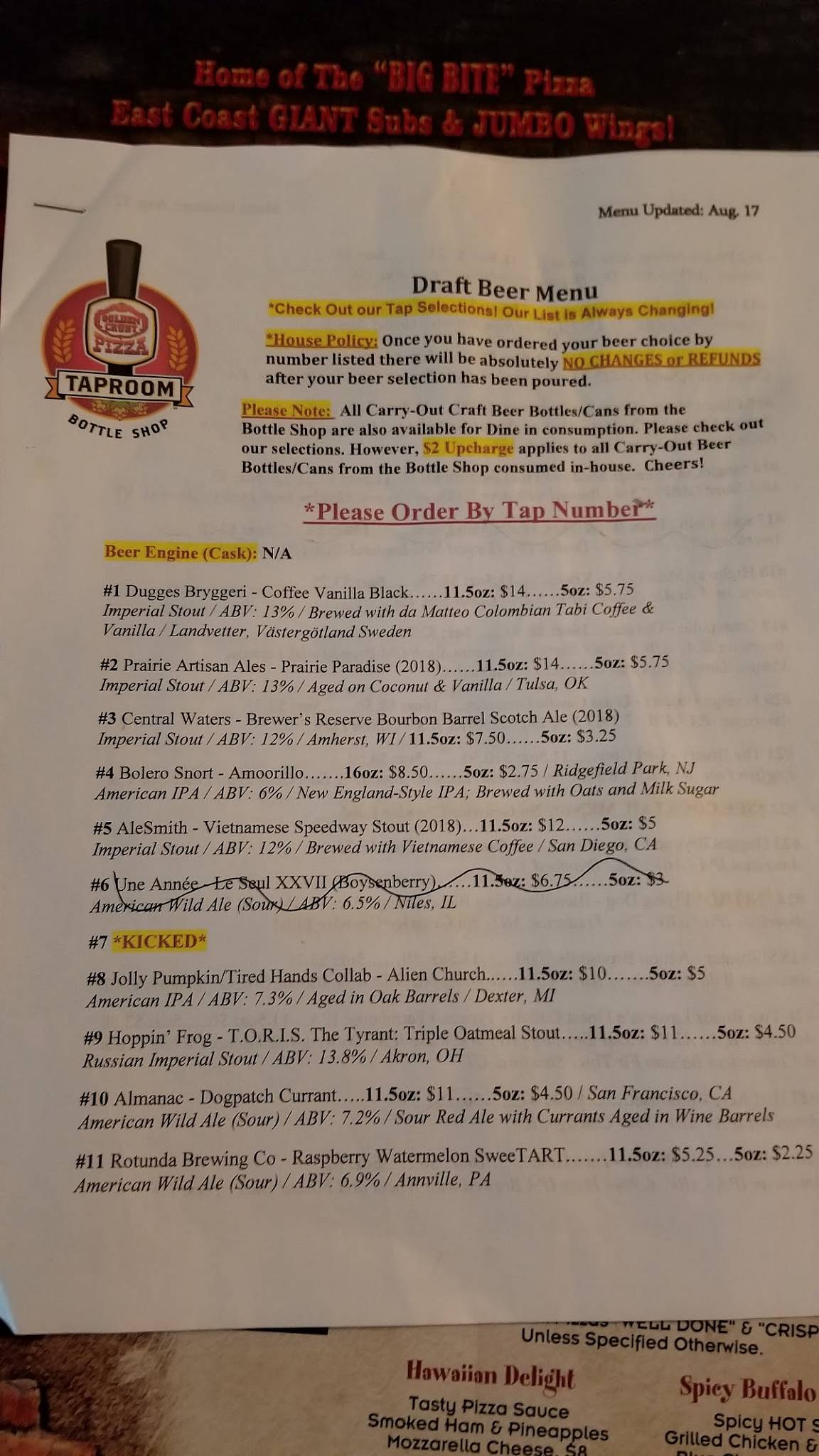 Menu at Golden Crust Pizza pizzeria, Red Lion