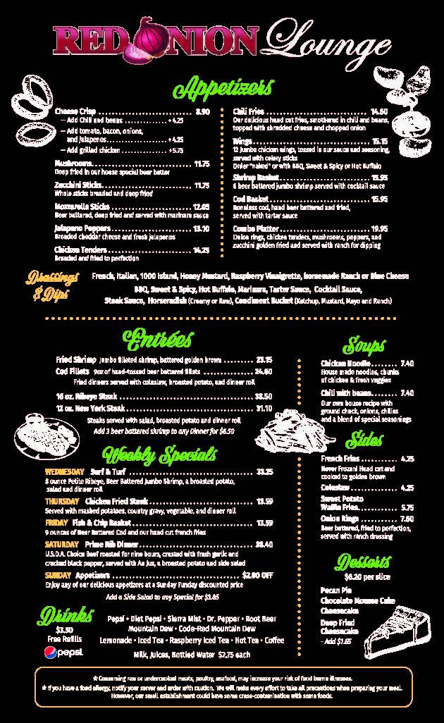 Menu at Red Onion Bar & Grill, Heber-Overgaard, AZ-260