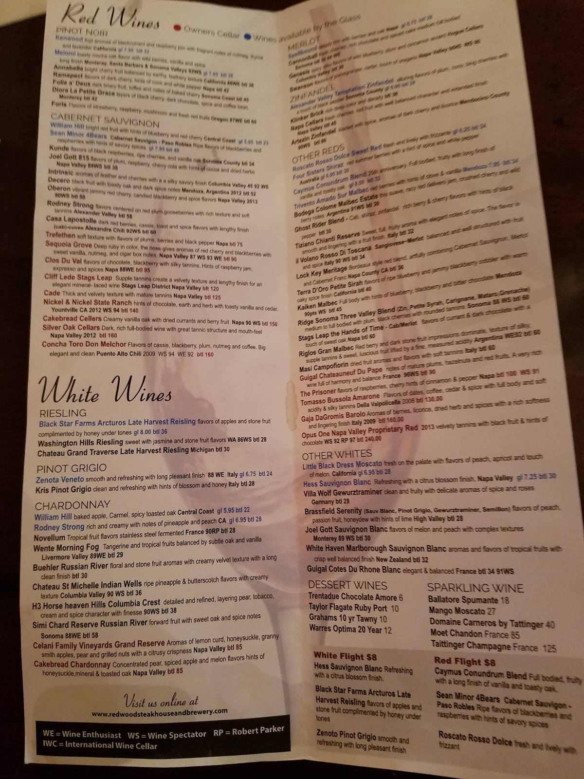 Menu at Redwood Steakhouse and Brewery, Flint