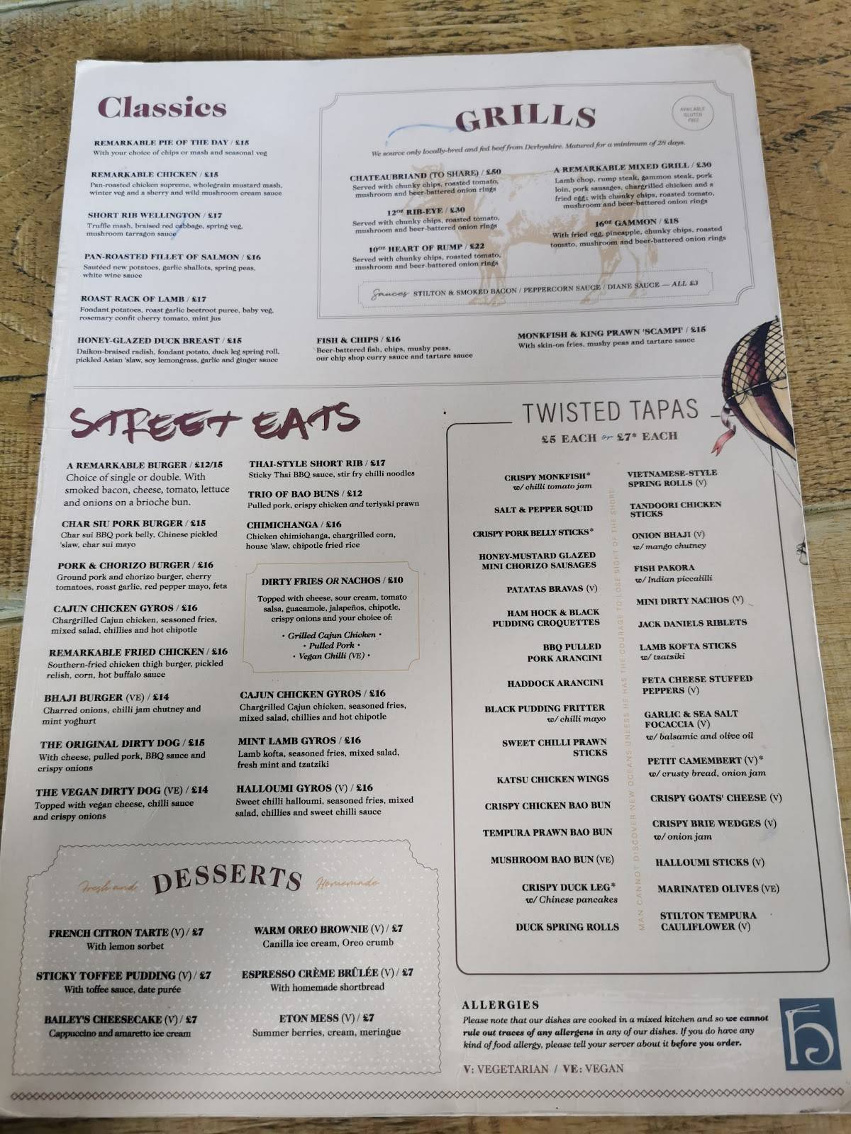 Menu at Remarkable Hare pub & bar, Matlock