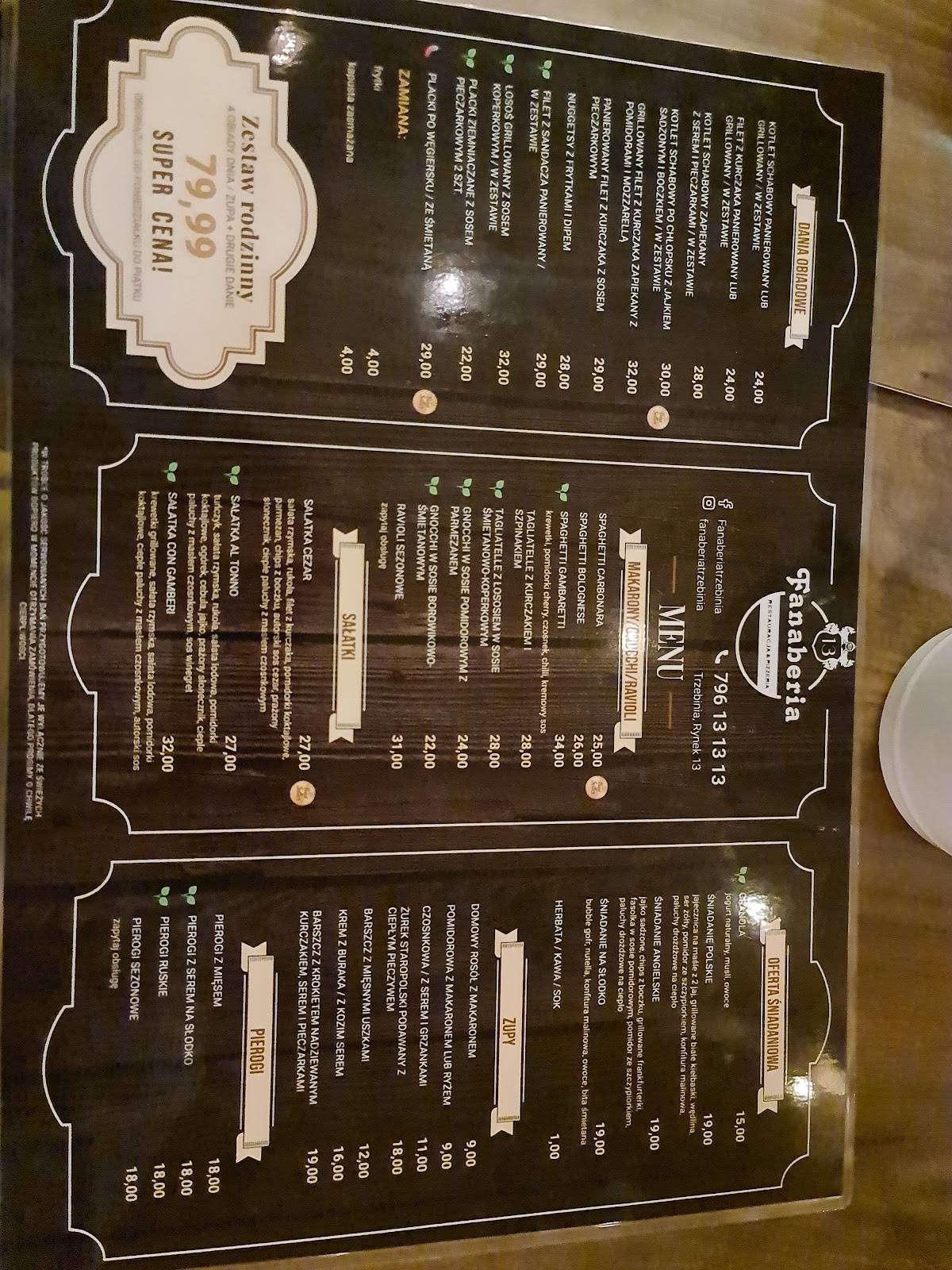 Menu at Restauracja Fanaberia restaurant, Trzebinia
