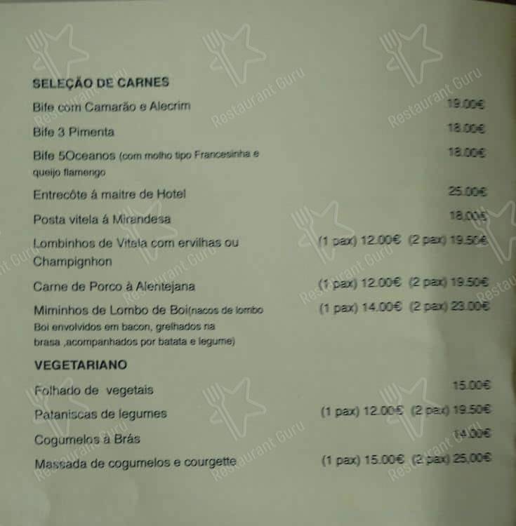 Menu at 5 Oceanos restaurant, Matosinhos